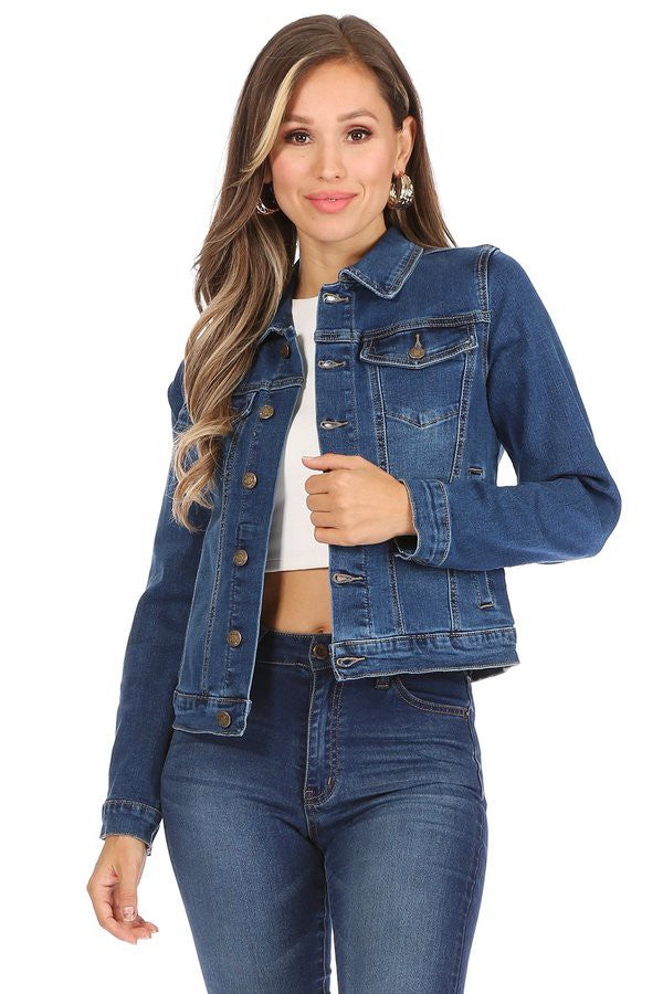 COMFORT STRETCH DENIM JACKET W/ COLLAR AND FRONT POCKETS – A La Mode