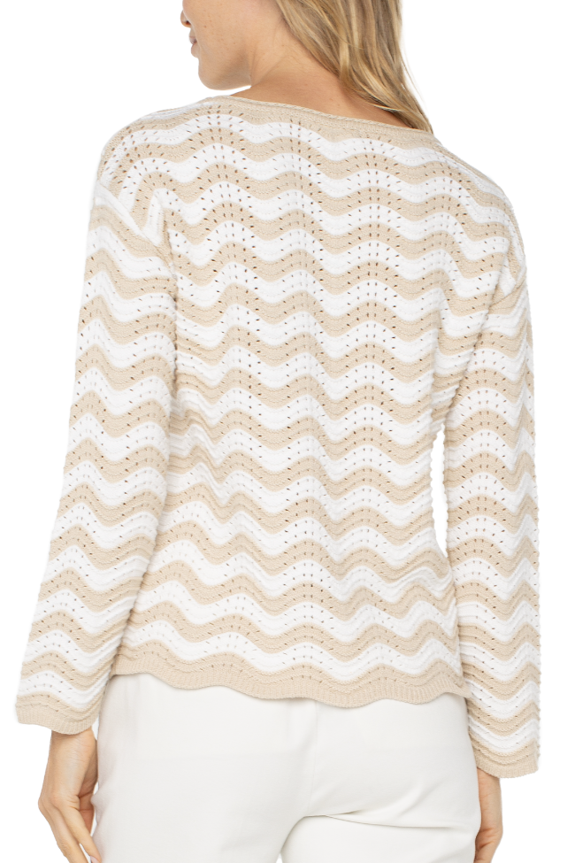 SWEET WAVE PATTERN SCALLOP HEM BOAT NECK KNIT SWEATER – A La Mode
